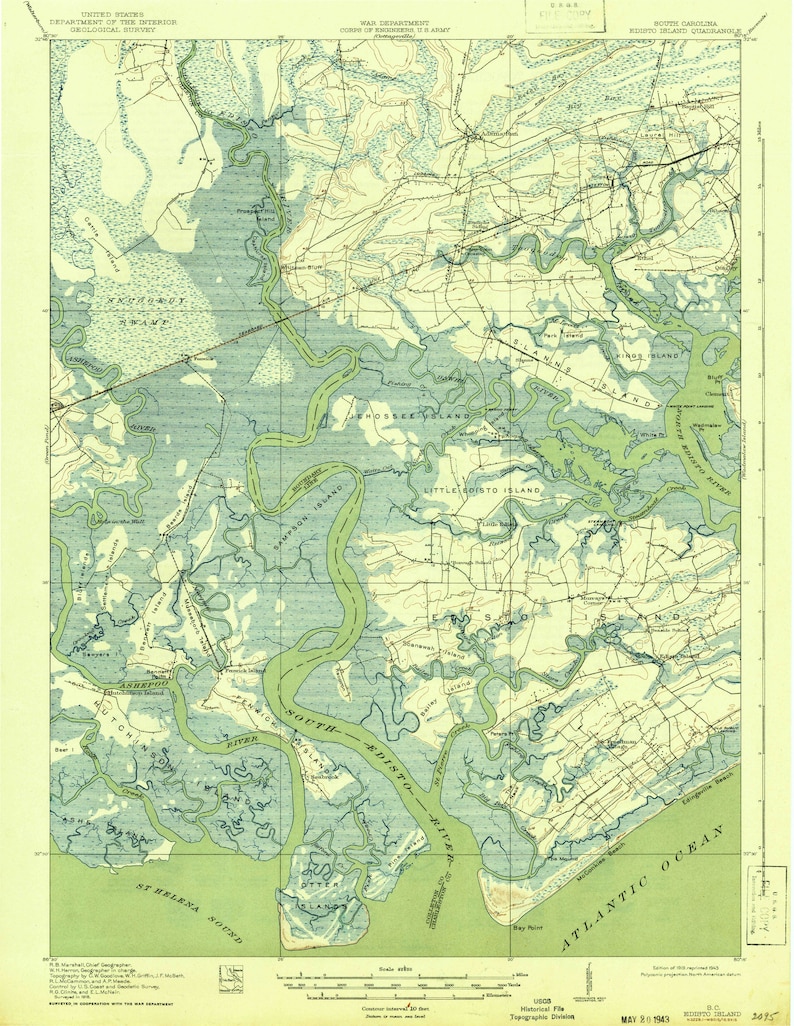 Edisto Island 1919 1943 Old Topo Map Quad Reprint 15x15 - Etsy Edisto Island 1919 1943 Old Topo Map Quad Reprint 15x15 - Etsy
