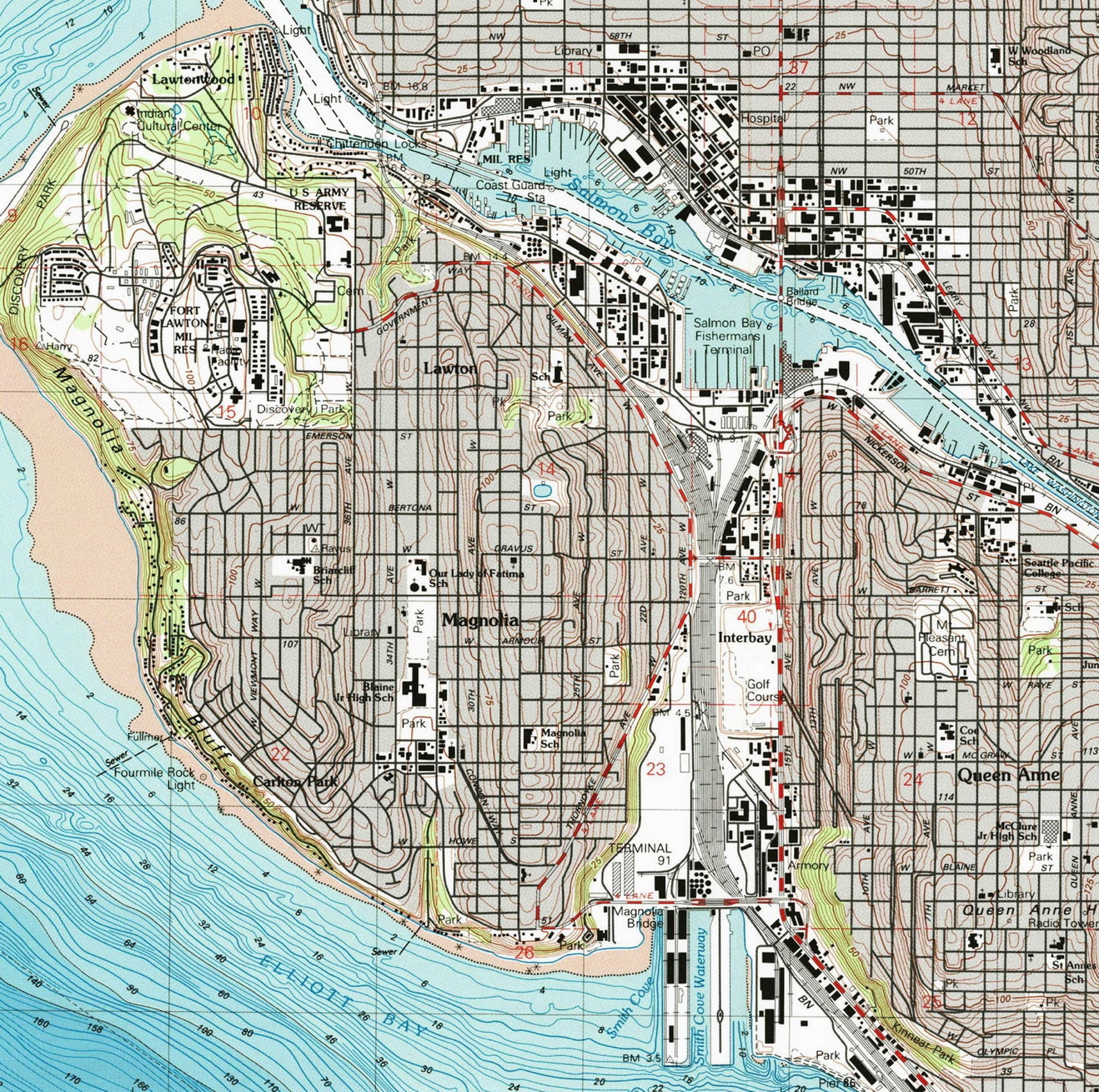 Seattle and Lake Washington 1983 USGS Old Topographic Map - Etsy