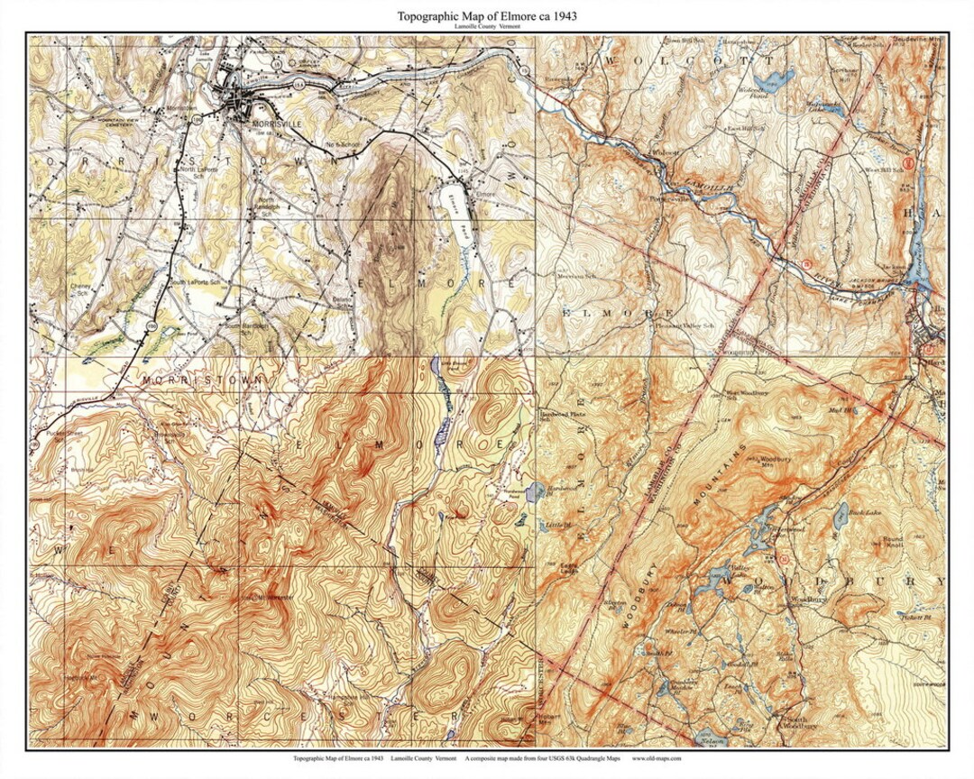 Elmore 1943 - Old USGS Town Map Custom Composite Reprint Vermont ...