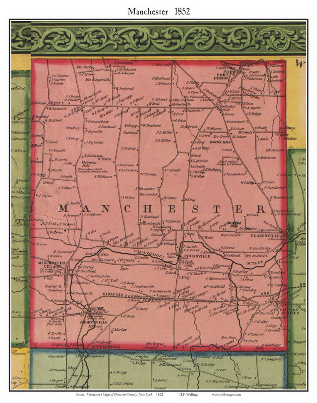 Manchester 1852 Old Town Map - With Homeowner Names New York Reprint ...