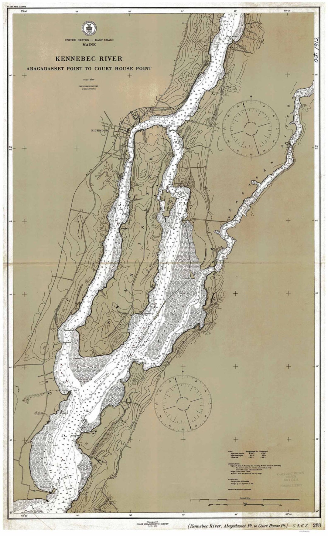 Kennebec River - Abagadasset Point to Court House Point Maine 1912 ...