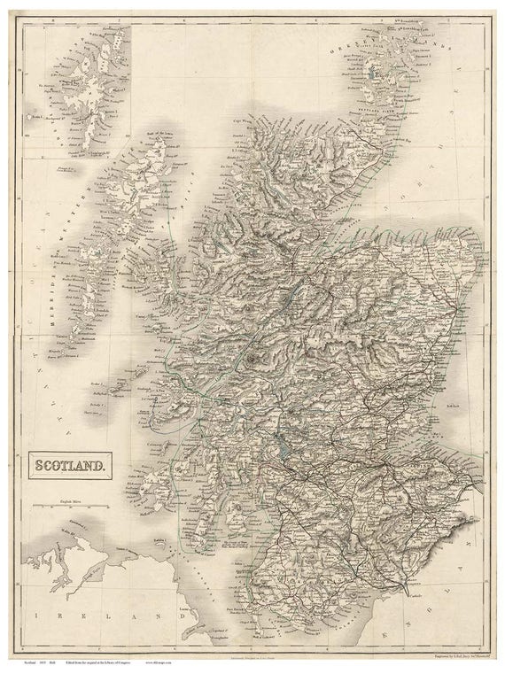 Scotland 1855 Old Map Hall Railroads & Ferries Reprint | Etsy