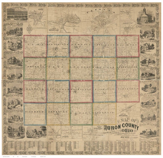 Huron County Ohio 1859 Old Wall Map Reprint With Homeowner - Etsy