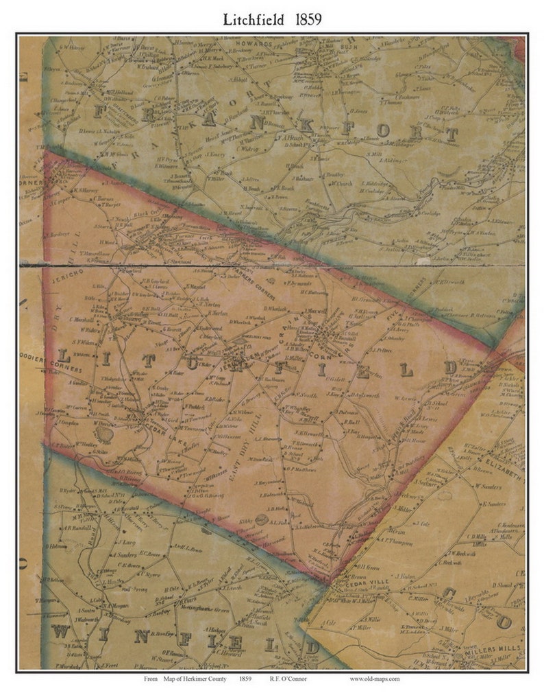 Litchfield 1859 Old Town Map With Homeowner Names New York | Etsy