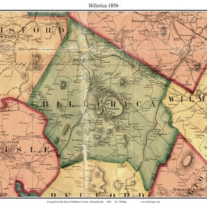 Billerica 1856 Old Town Map With Homeowner Names Massachusetts - Etsy