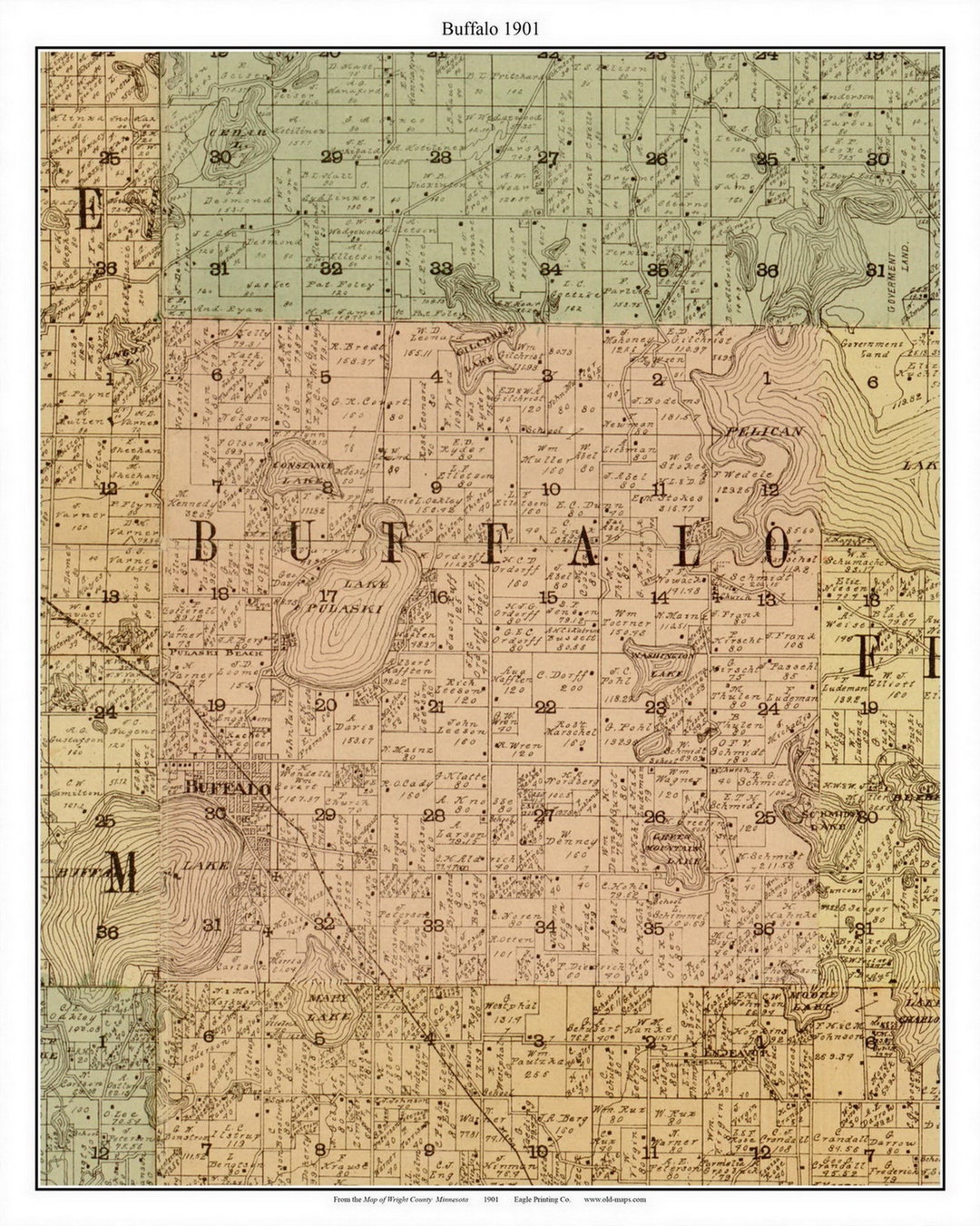 Buffalo - 1901 - Old Town Map With Homeowner Names Minnesota - Lake ...