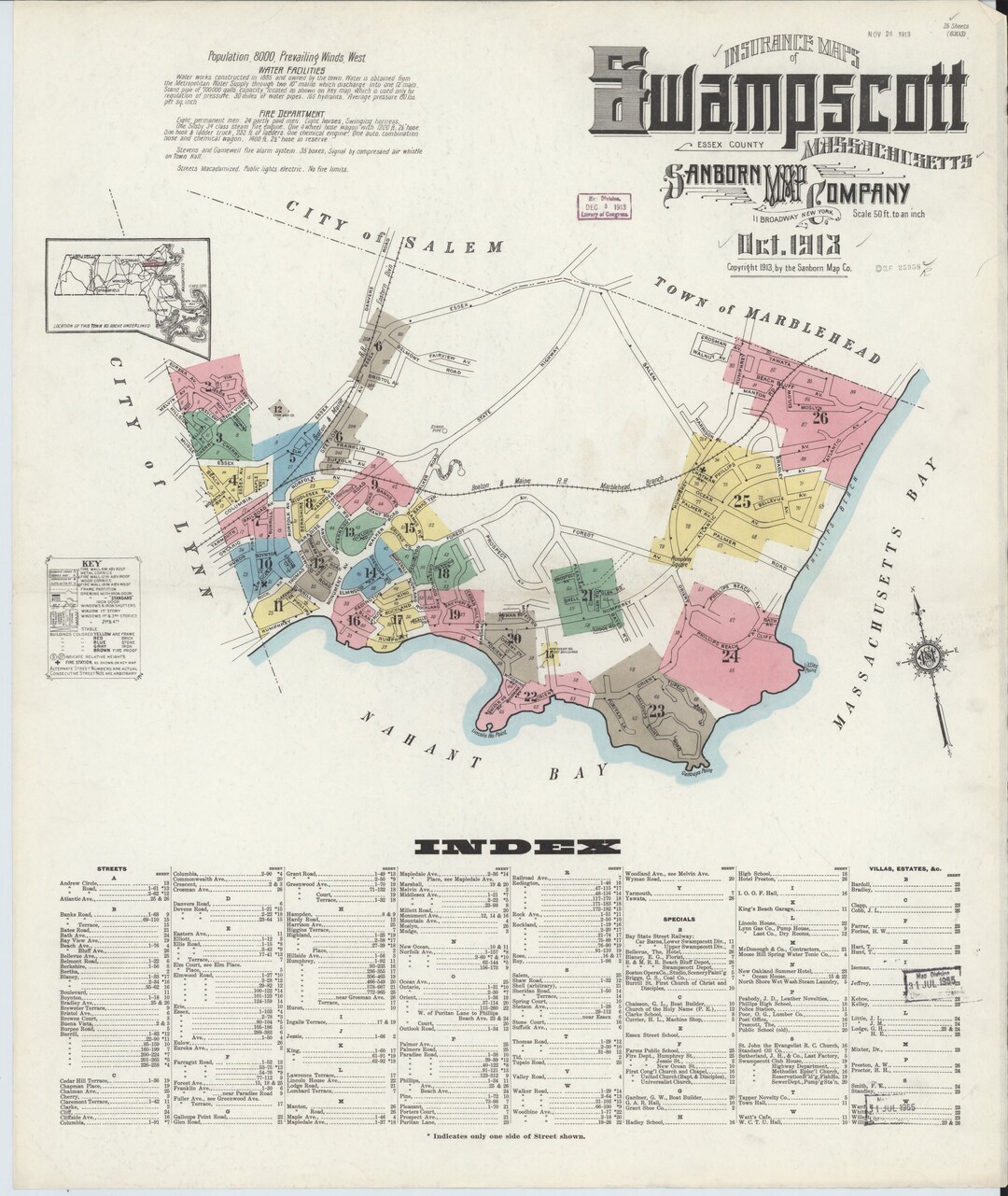 Swampscott 1913 Old Map Fire Insurance MA Massachusetts - Reprint - Etsy