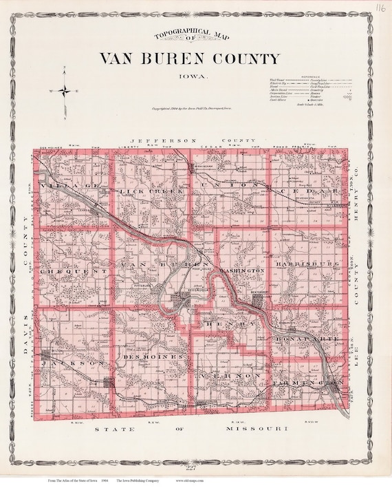 Van Buren County 1904 Old Town Map Reprint Iowa State - Etsy