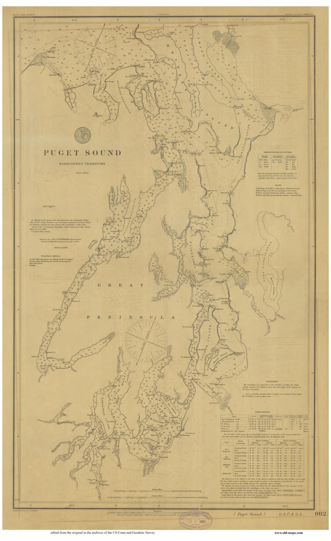 Puget Sound 1878 Nautical Map - Washington Territory - PC Big Area 6401 ...