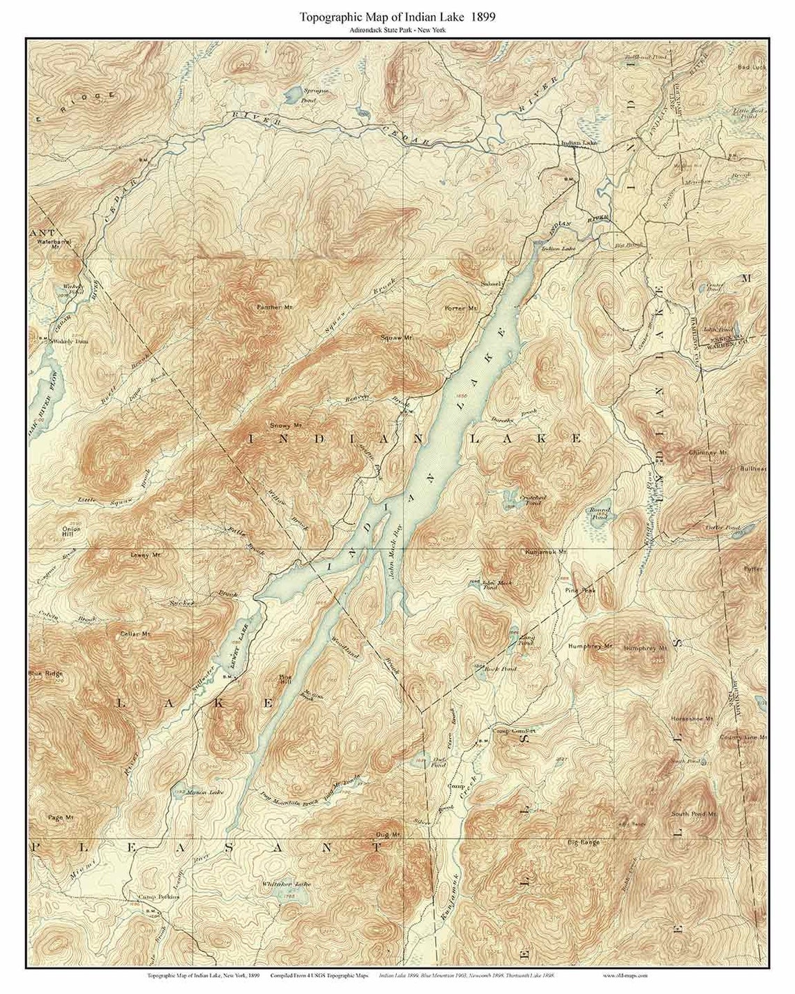 Indian Lake 1899 USGS Old Topographic Map Reprint Custom - Etsy
