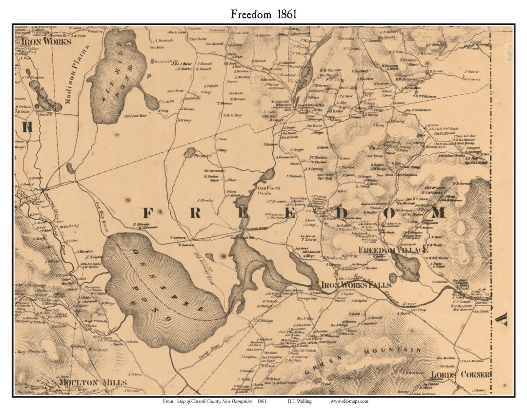 Freedom 1861 Old Town Map With Homeowner Names New Hampshire Ossipee ...