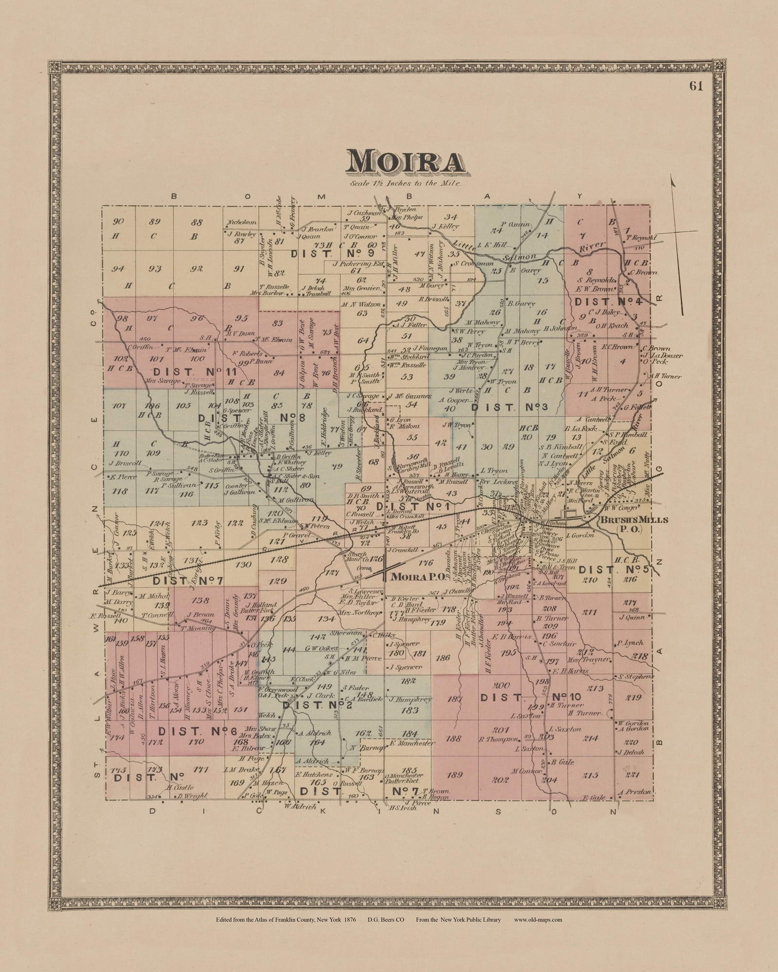 Moira 1876 Old Town Map Reprint Franklin County New York - Etsy