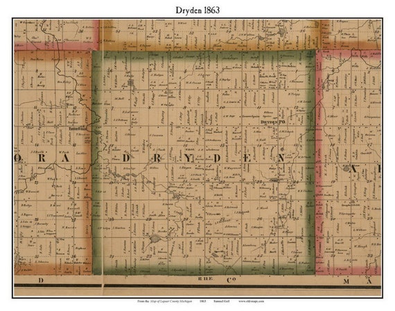 Dryden 1863 Old Town Map with Homeowner Names Michigan - Etsy Österreich