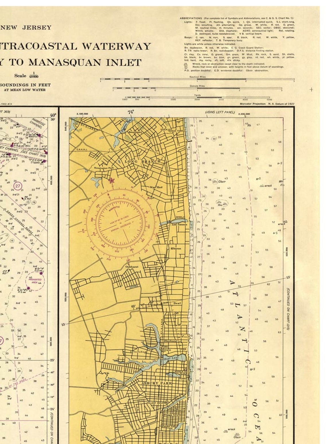 New York Bay to Manasquan Inlet Sandy Hook 1953 Nautical Map | Etsy