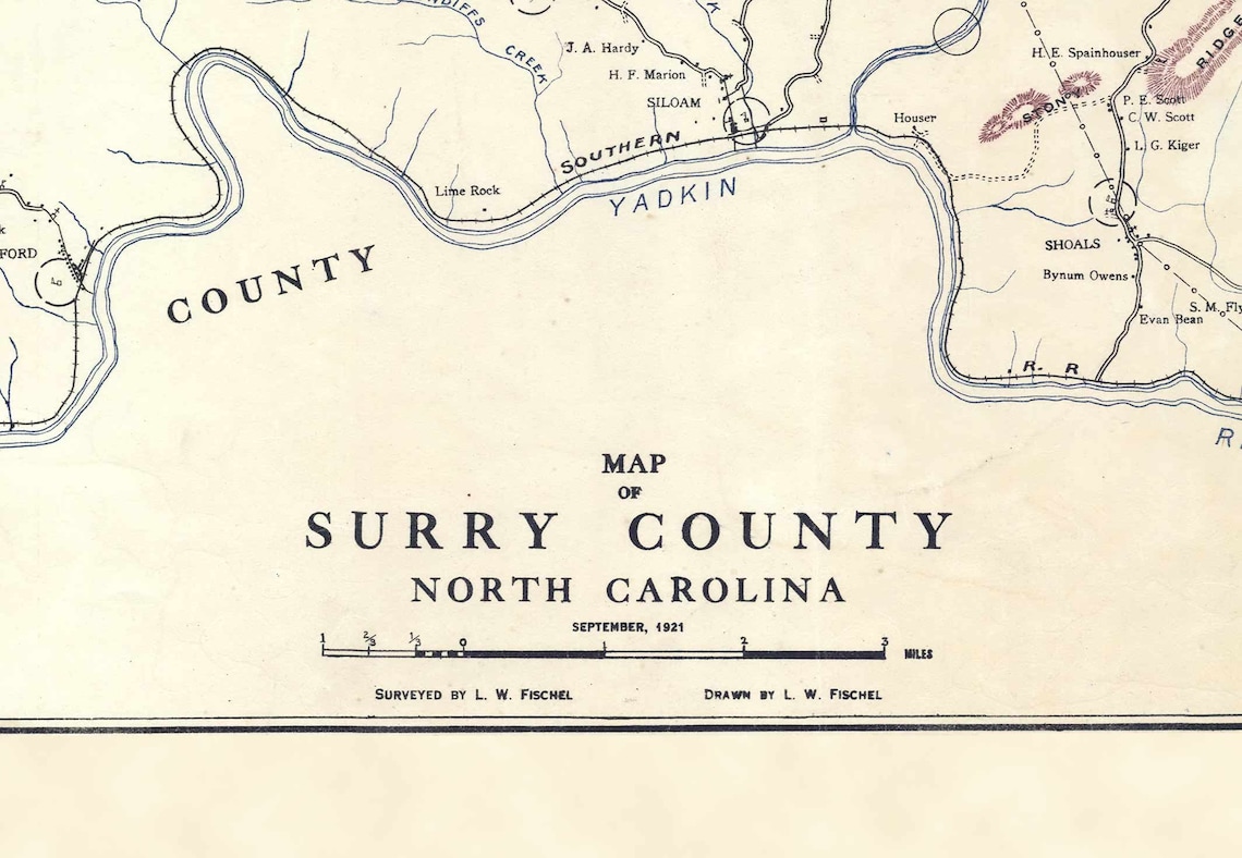 Surry County 1921 - Old Wall Map North Carolina With Homeowner Names ...