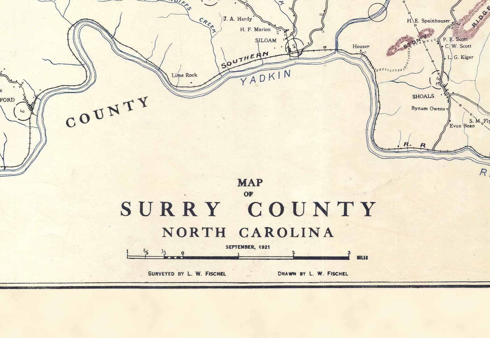 Surry County 1921 - Old Wall Map North Carolina With Homeowner Names ...