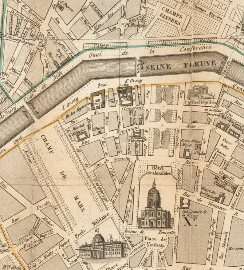 Old Map of Paris 1845 France - Tourist Guide -- Street Index-- Reprint ...
