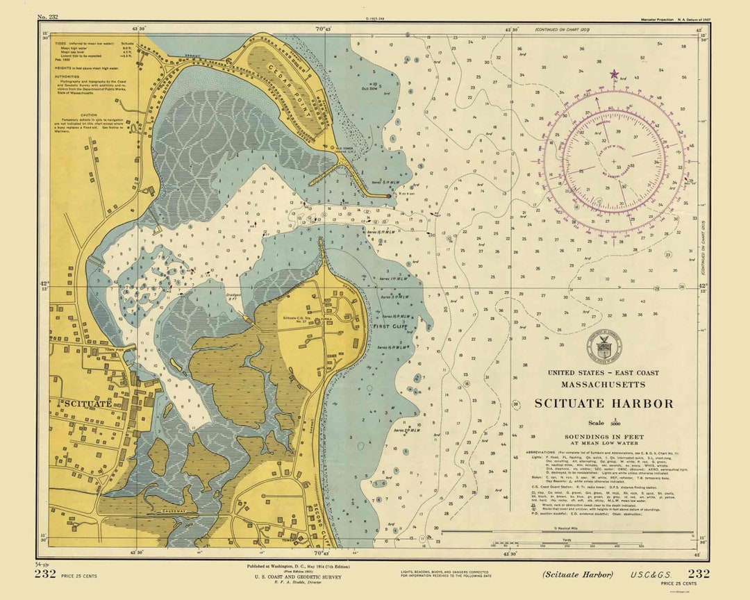 Scituate Harbor - 1954 Old Nautical Map - Massachusetts Harbors 232 ...