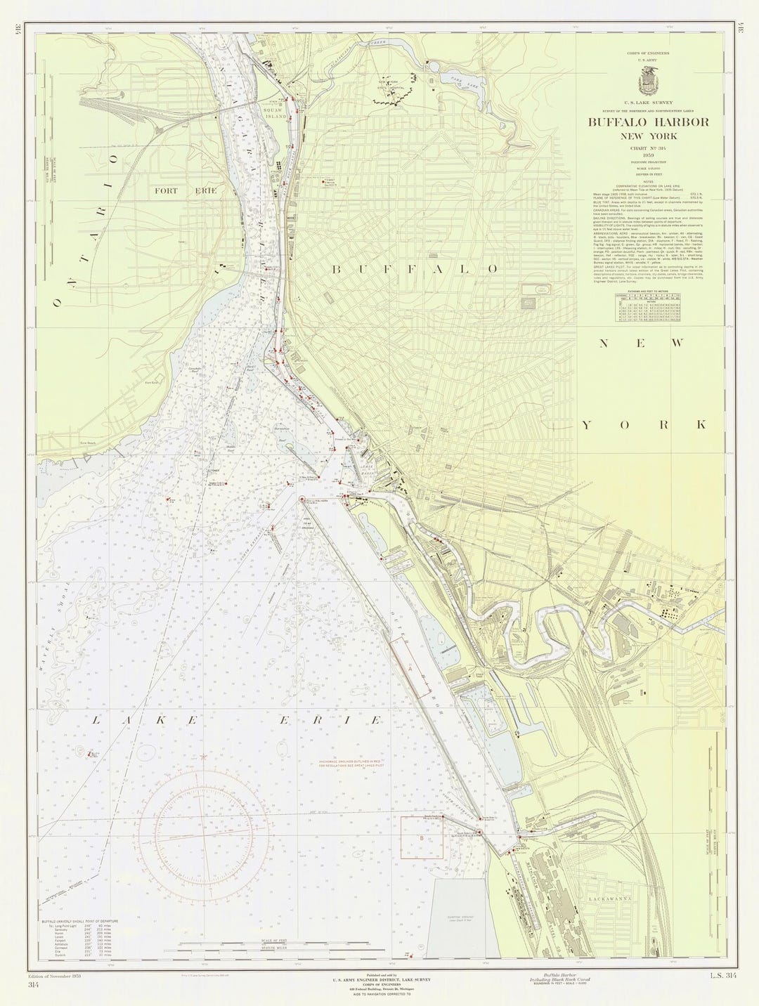 Lake Erie - Buffalo Harbor -1959 - Nautical Map Reprint - Great Lakes ...