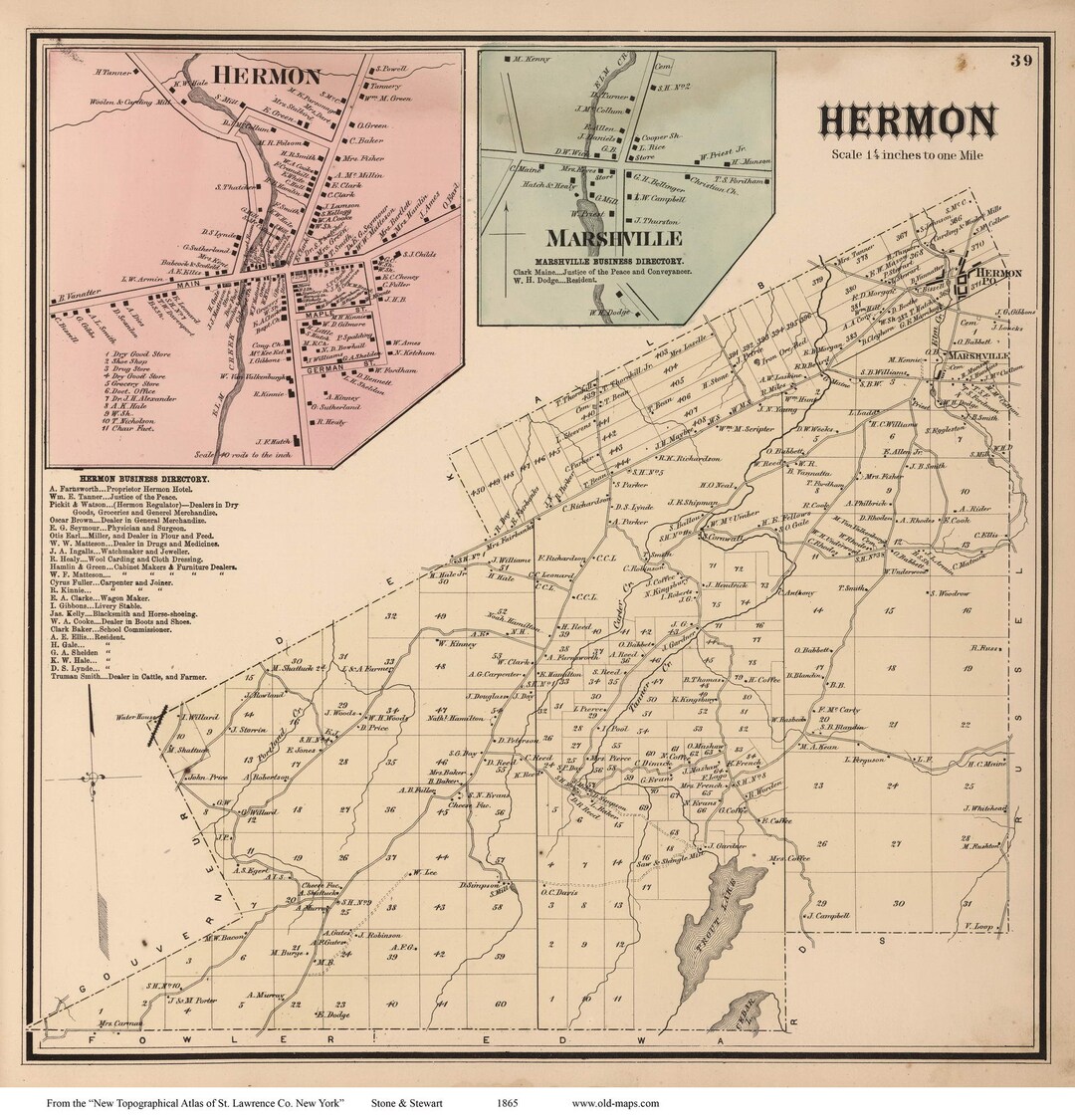 Hermon, Hermon Village, Marshville 1865 St. Lawrence County, New York ...