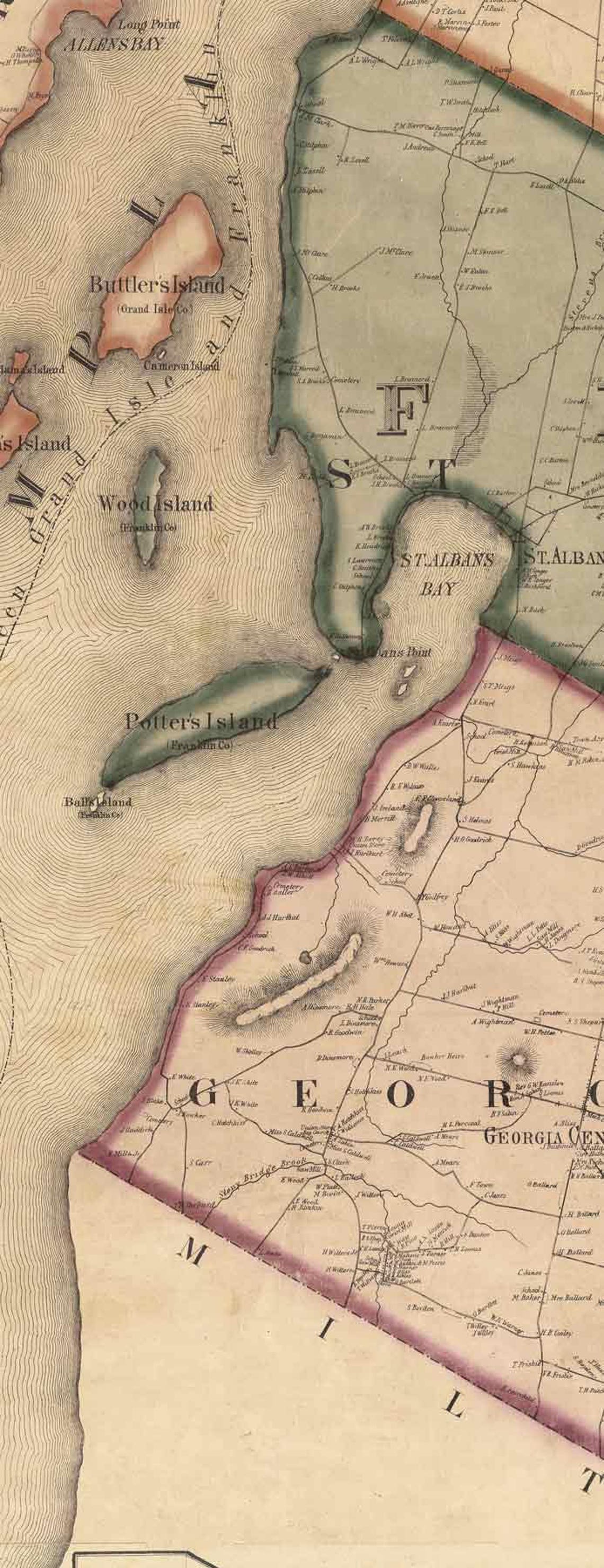 Lake Champlain & the Islands 1857 Map of Towns by Walling Composite Map ...