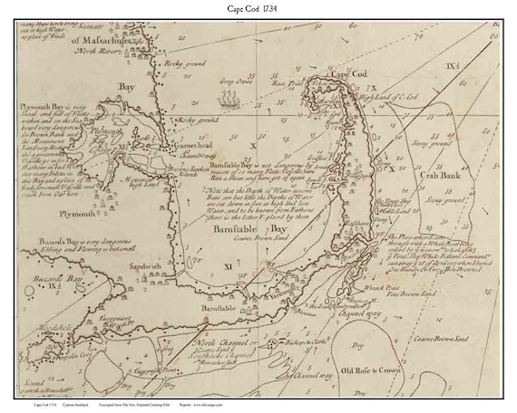 Cape Cod 1734 Map Showing Pirate Ship Whydah Sinking Custom - Etsy