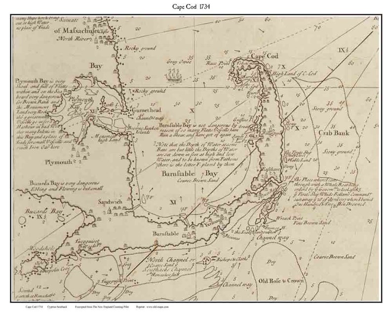Cape Cod 1734 Map Showing Pirate Ship Whydah Sinking Custom - Etsy