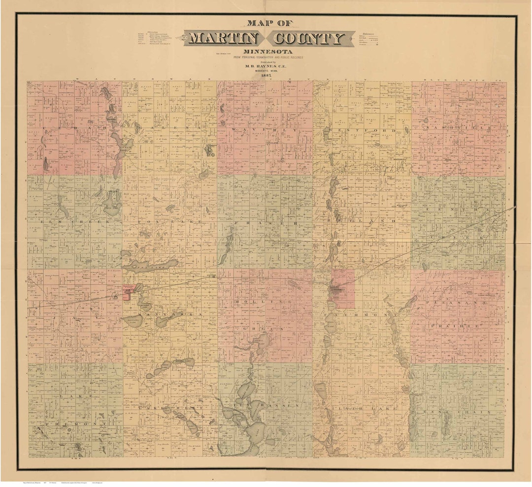 Martin County Minnesota 1887 - Old Wall Map Reprint With Homeowner ...