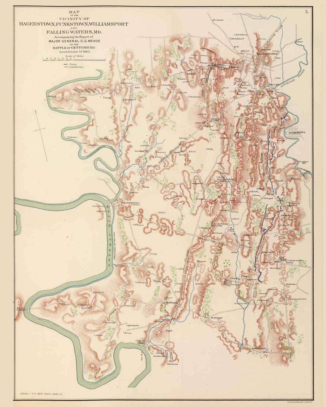 Hagerstown 1863 (1895) Old Map With Homeowner Names Williamsport ...