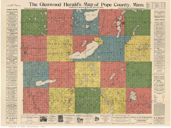 Pope County Minnesota 1901a Old Wall Map Reprint With - Etsy