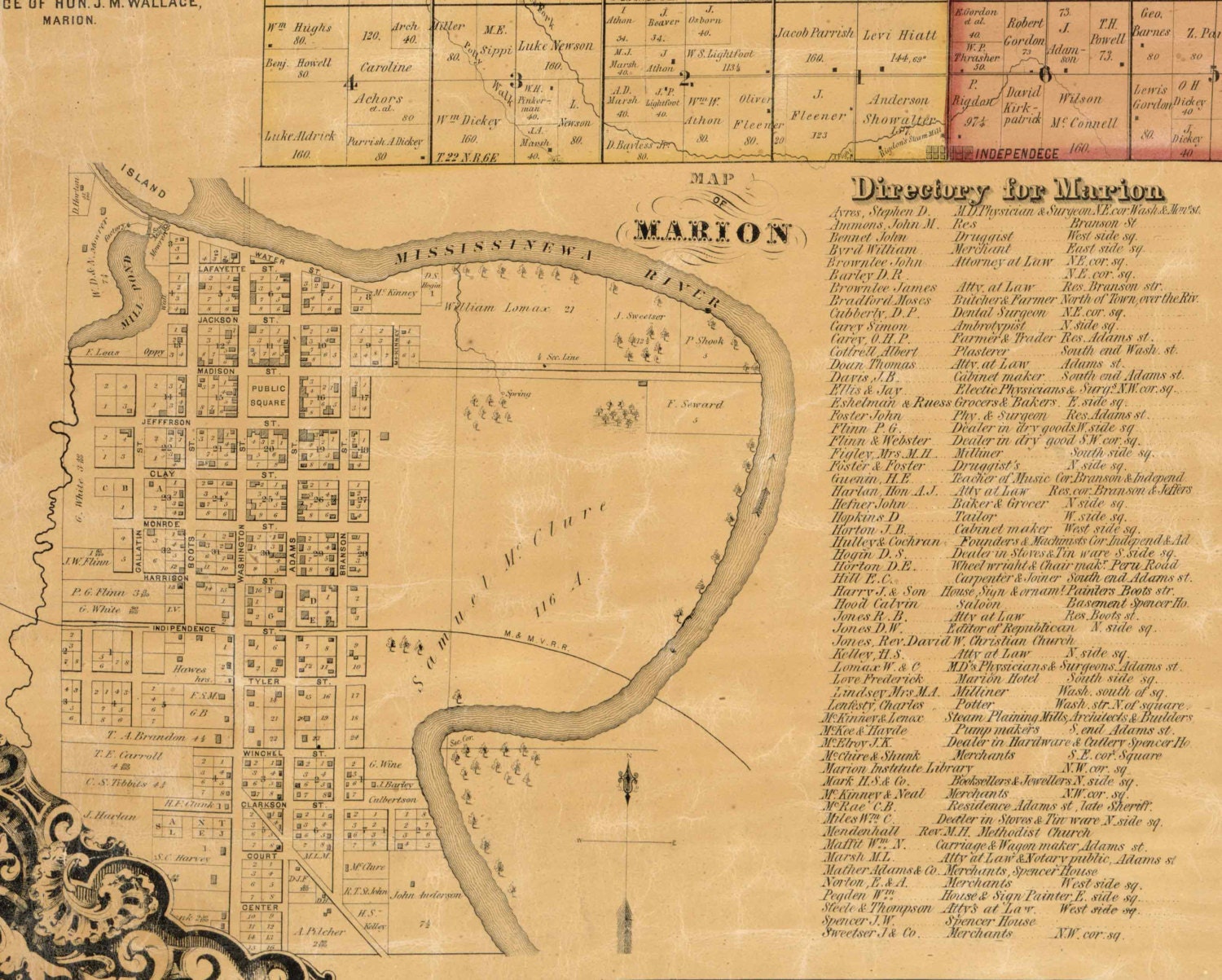 Grant County Indiana 1861 - Old Wall Map Reprint With Homeowner Names ...