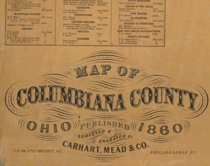 Columbiana County Ohio 1860 Old Wall Map Reprint With - Etsy