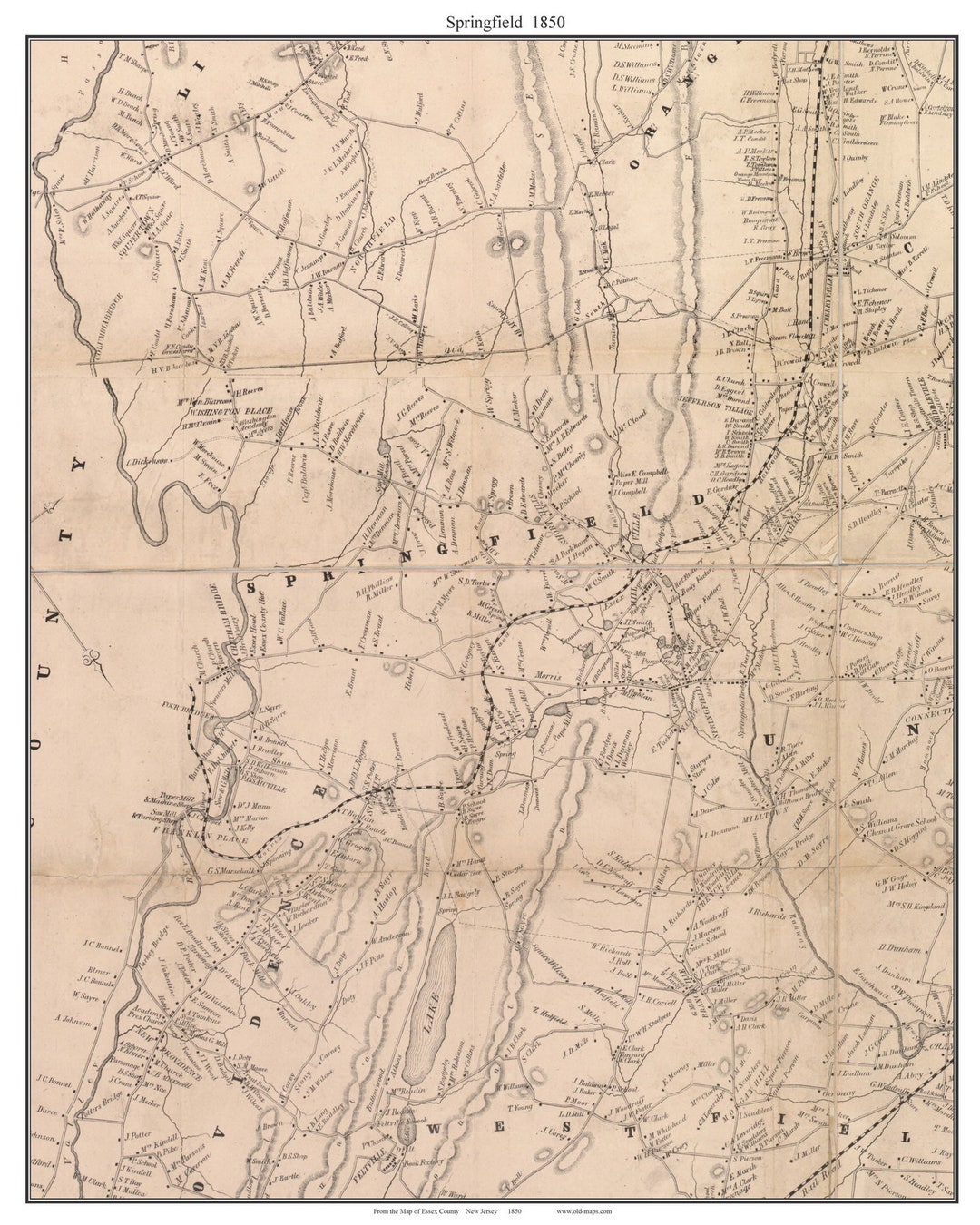 Springfield 1850 Old Town Map With Homeowner Names Squiertown - New ...
