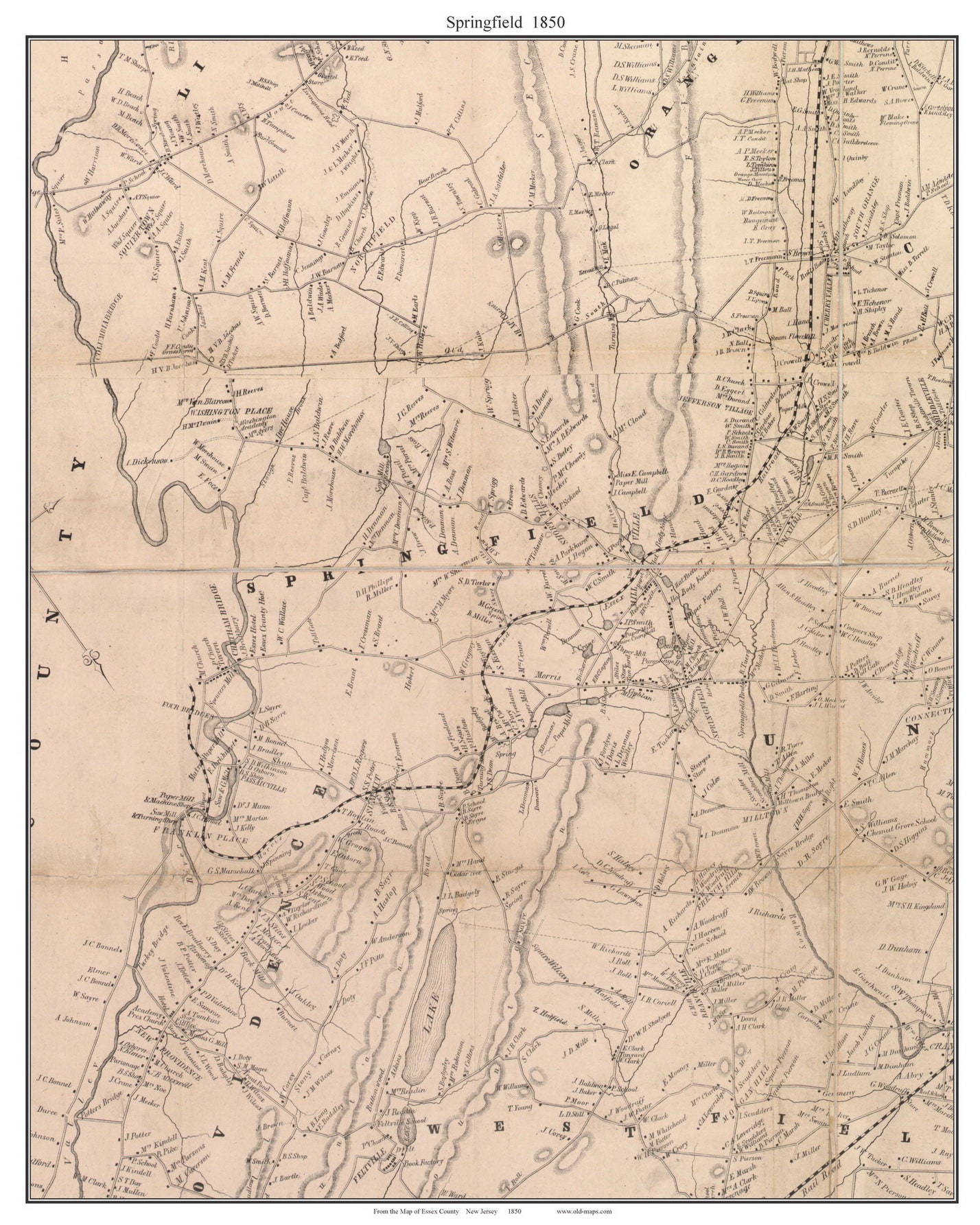 Springfield 1850 Old Town Map With Homeowner Names Squiertown New ...