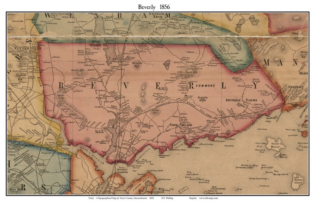 Beverly Massachusetts 1856 Old Town Map With Homeowner Names - Etsy
