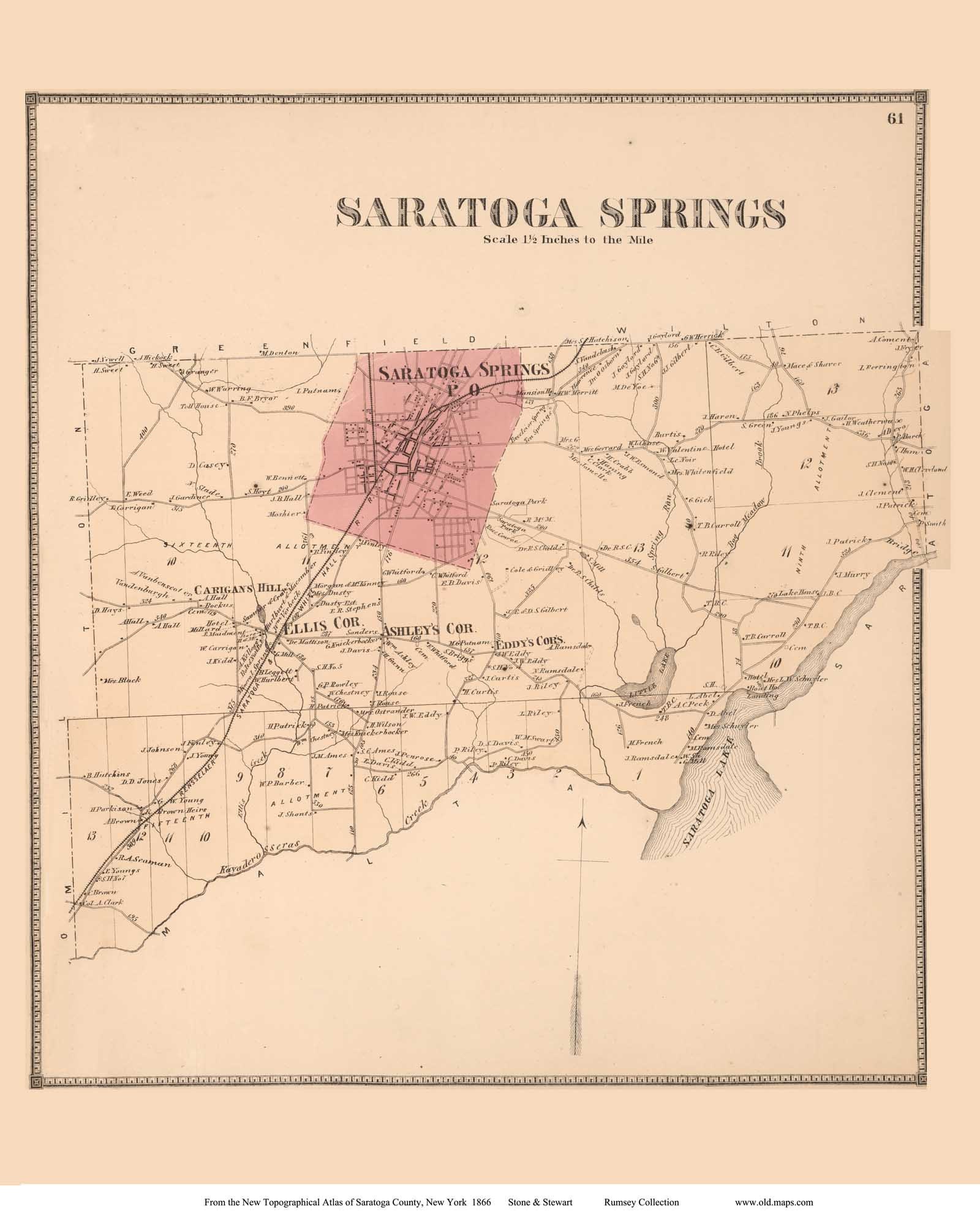 Saratoga Springs 1866 Old Town Map Reprint Saratoga - Etsy