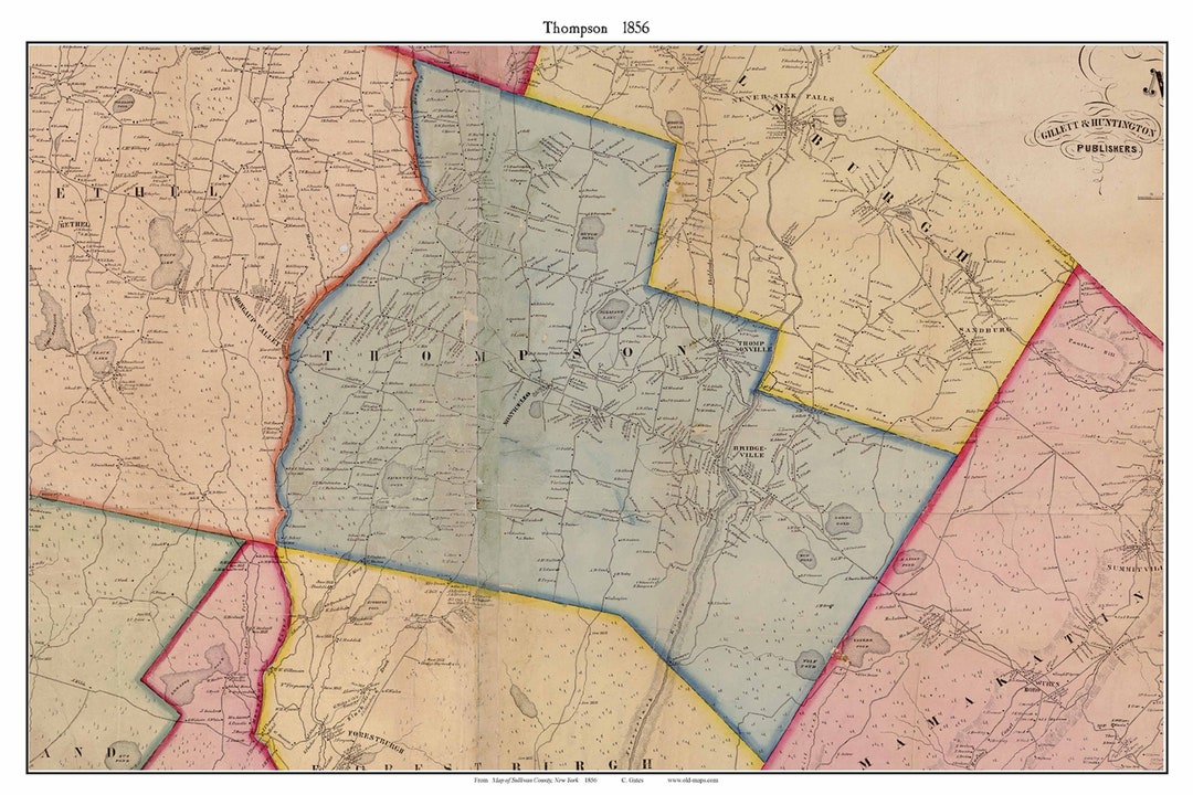 Thompson 1856 Old Town Map With Homeowner Names New York - Reprint ...