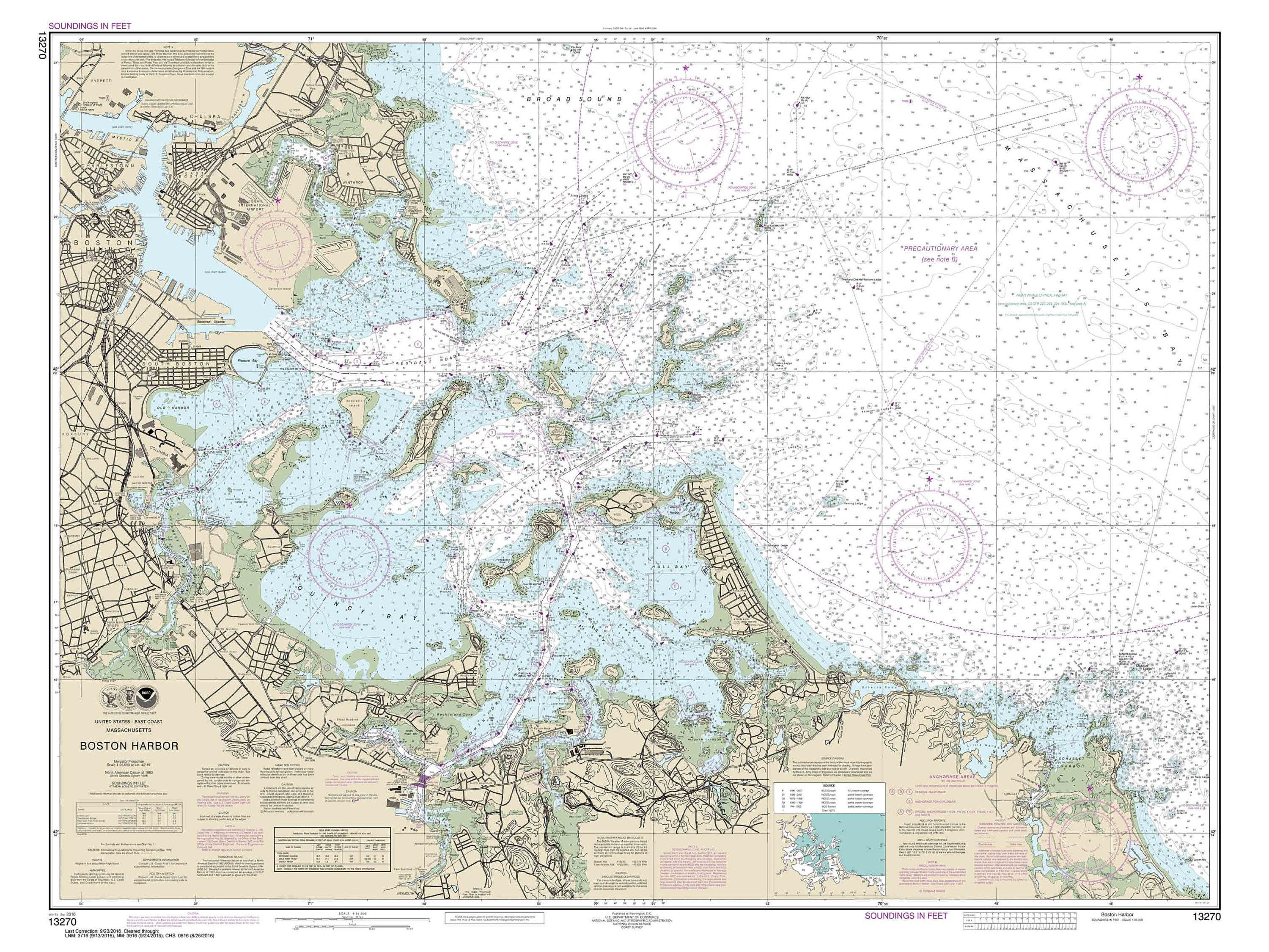 Boston Harbor, Massachusetts - 2016 Nautical Map - Reprint Harbors 246 ...
