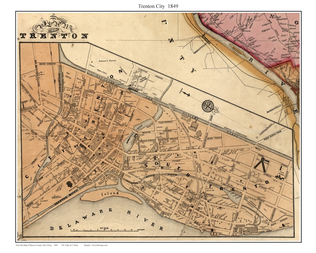 Trenton City 1849 Old Town Map With Homeowner Names New Jersey Reprint ...