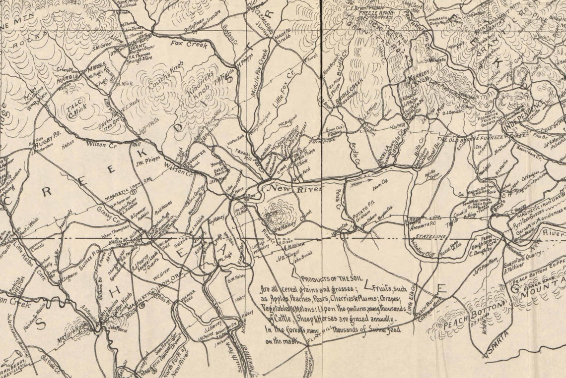 Grayson County Virginia 1897 Old Wall Map With Homeowner Names - Etsy