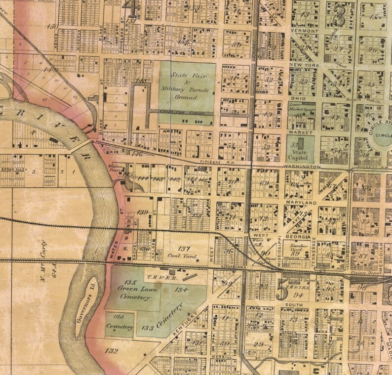Indianapolis 1866 Old Town Map With Homeowner Names Indiana - Etsy