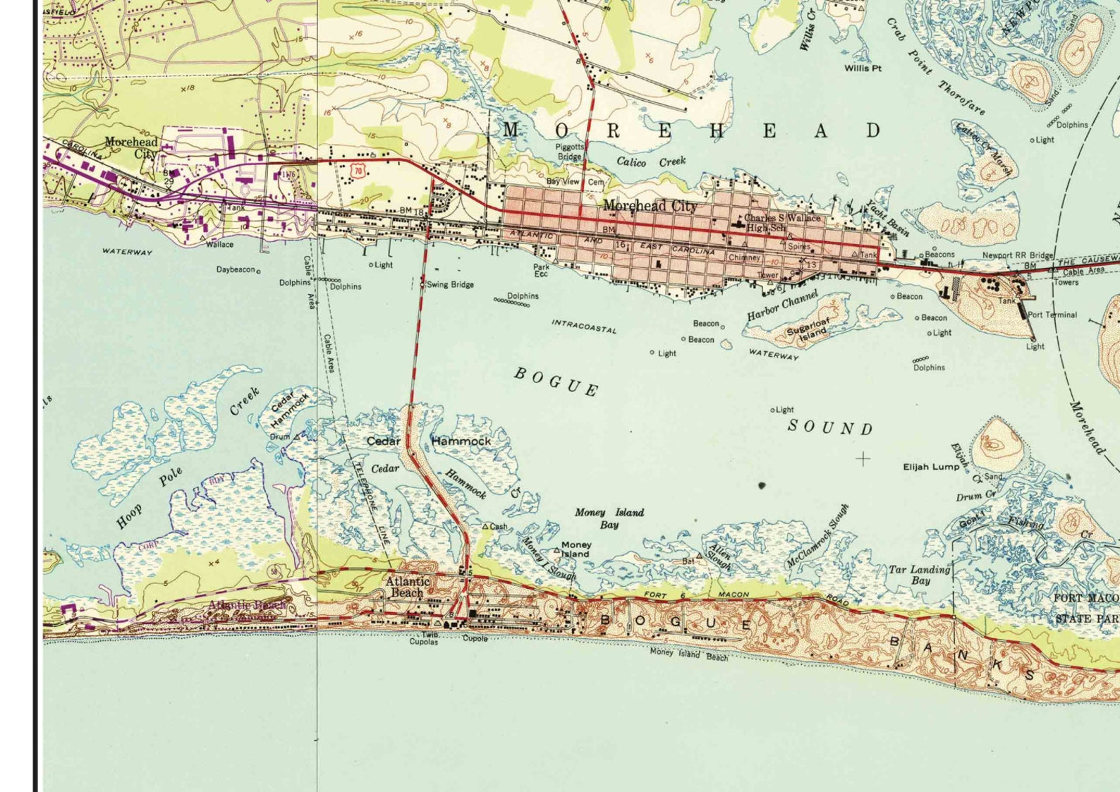 Morehead City & Beaufort 1951 Map Old Topographic USGS - Etsy UK