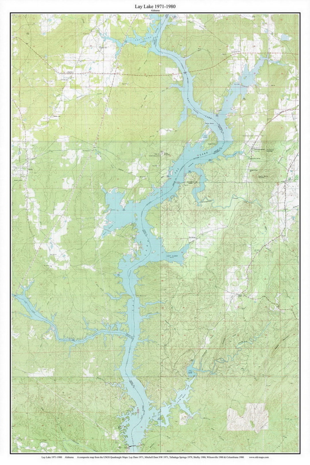 Lay Lake 1971 1980 Old Topographic Map Usgs Custom Composite Reprint Alabama Etsy