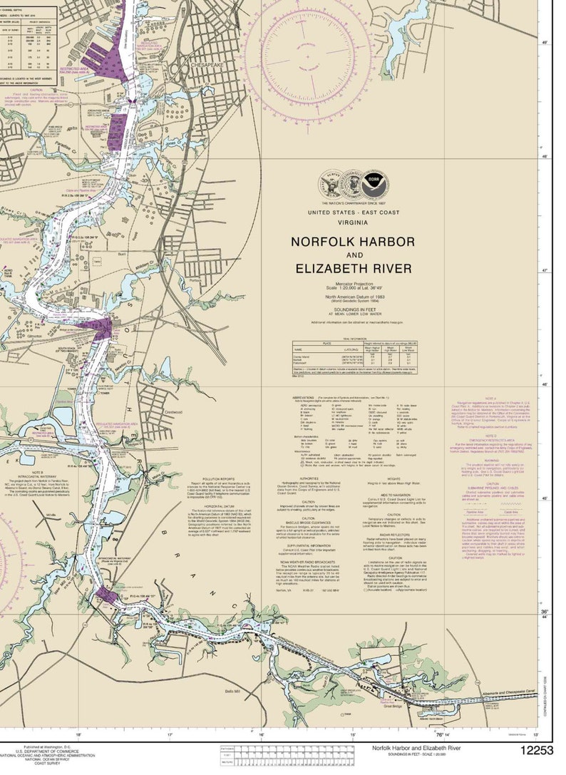 Norfolk Harbor and the Elizabeth River - 2014 Nautical Map - Virginia ...