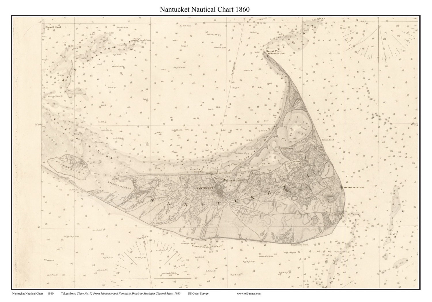Nantucket 1860 Nautical Map Fields & Roads Custom Reprint - Etsy