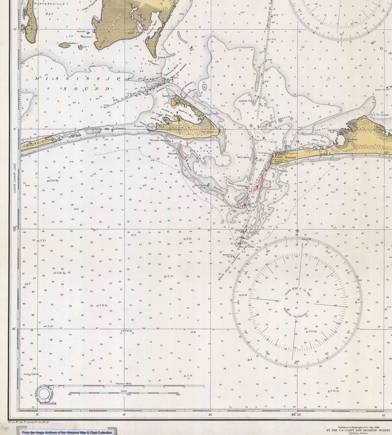 Mobile Bay 1933 Nautical Old Map Reprint - Alabama - Fairhope Bon ...