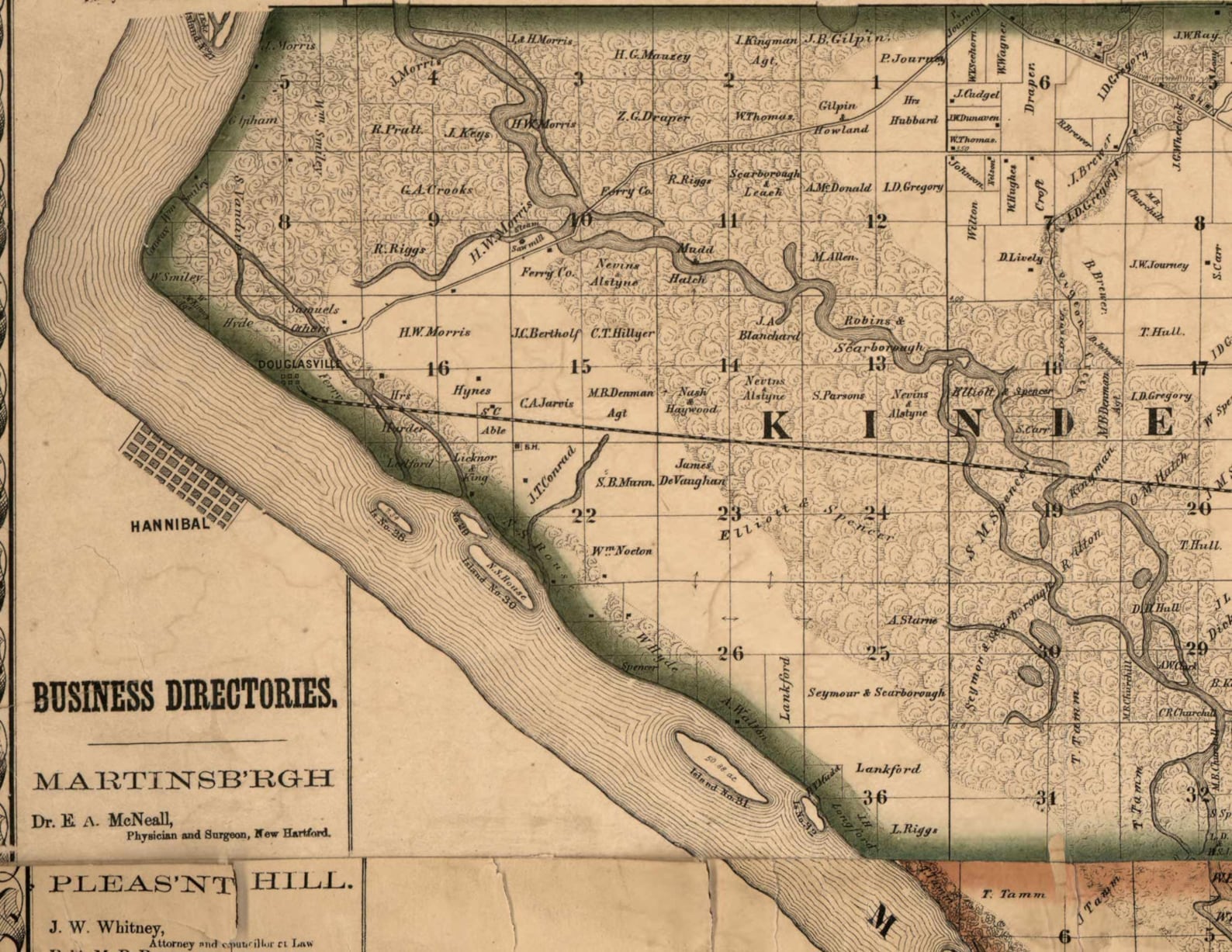 Pike County Illinois 1860 - Old Wall Map With Landowner Names Farm ...