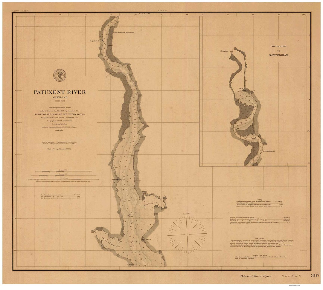 Patuxent River Upper Part- 1881 Nautical Map - Reprint - AC Harbors 2 ...