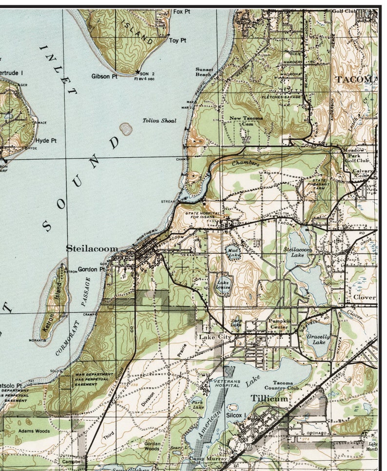 Fort Lewis Ca. 1940 USGS Old Topographic Map Custom - Etsy