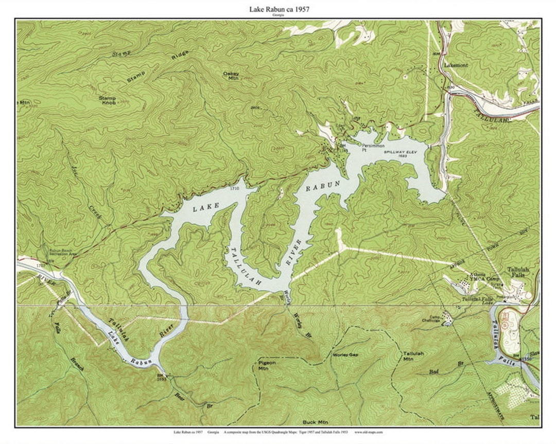 Lake Rabun - 1957 - USGS Old Topo Map Custom Composite Reprint ...
